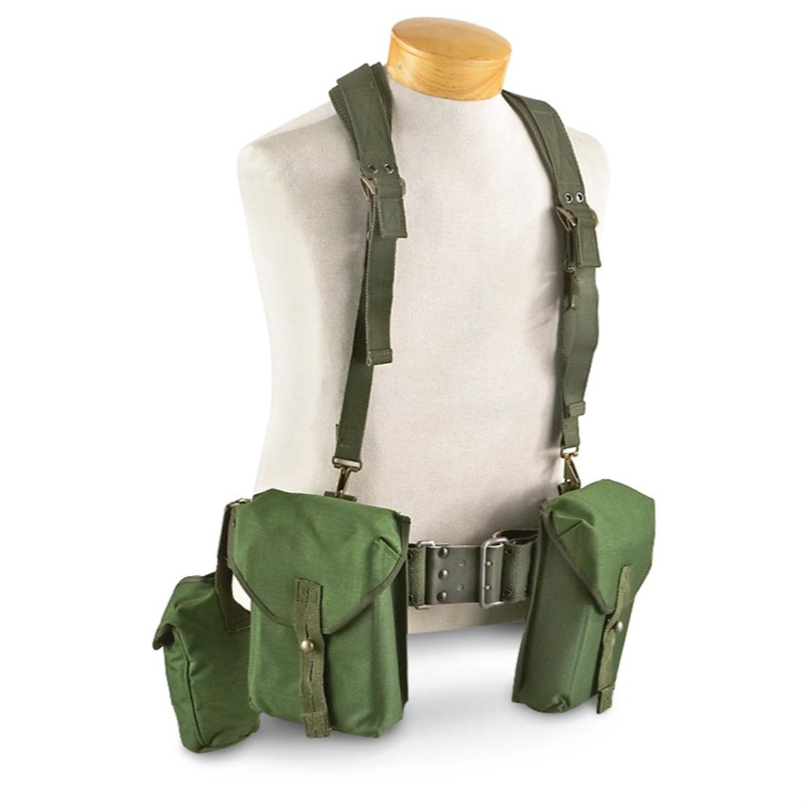 Vintage 1990s Swedish army load carrying set belt pouches straps milit ...