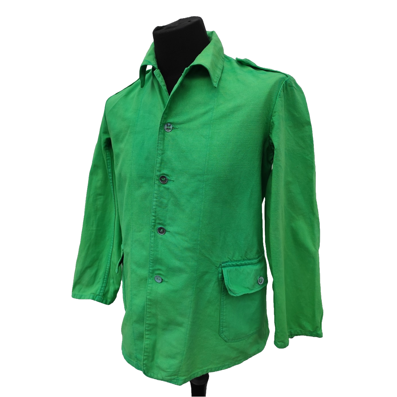 vintage 1960s 1970s lime green Swedish Army work jacket coat denim cho ...