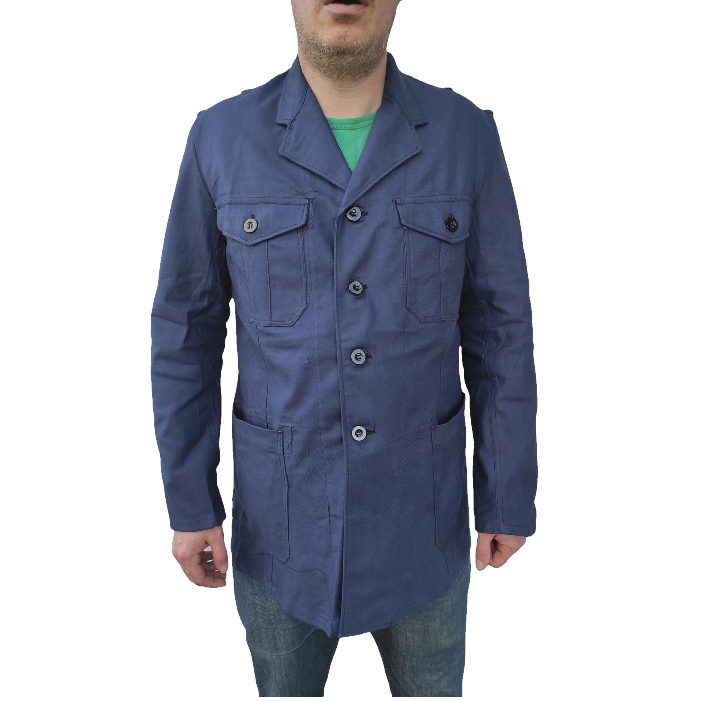 New vintage 1940s 1950s Swedish Army blue denim work jacket coat chore ...
